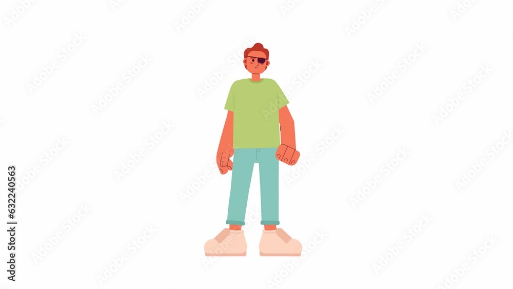 Eye patch man with hand on hip full body 2D character animation. Posing ...