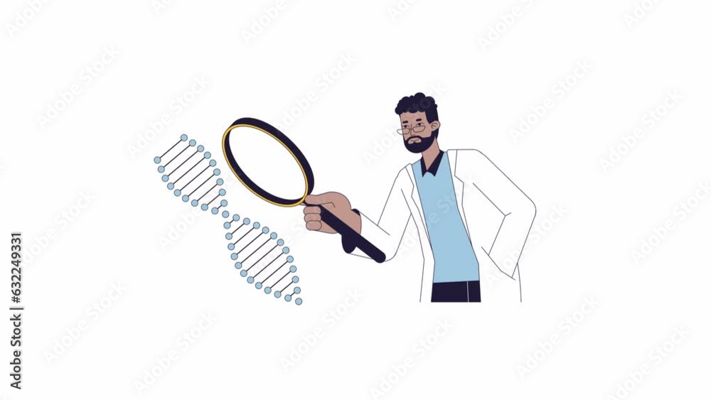 Black researcher studying DNA strand rotating line 2D animation ...
