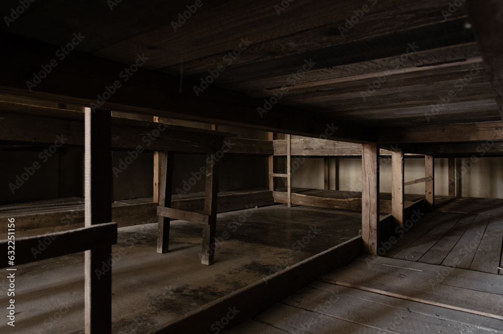 Wooden bunk beds in mass prison cells in the Small Fortress, which ...