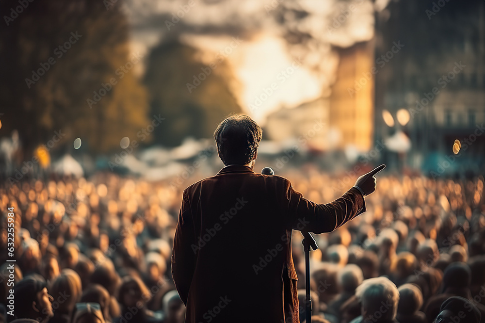 Dynamic Politician Deputy Addressing a Diverse Crowd, Advocating Ideas ...