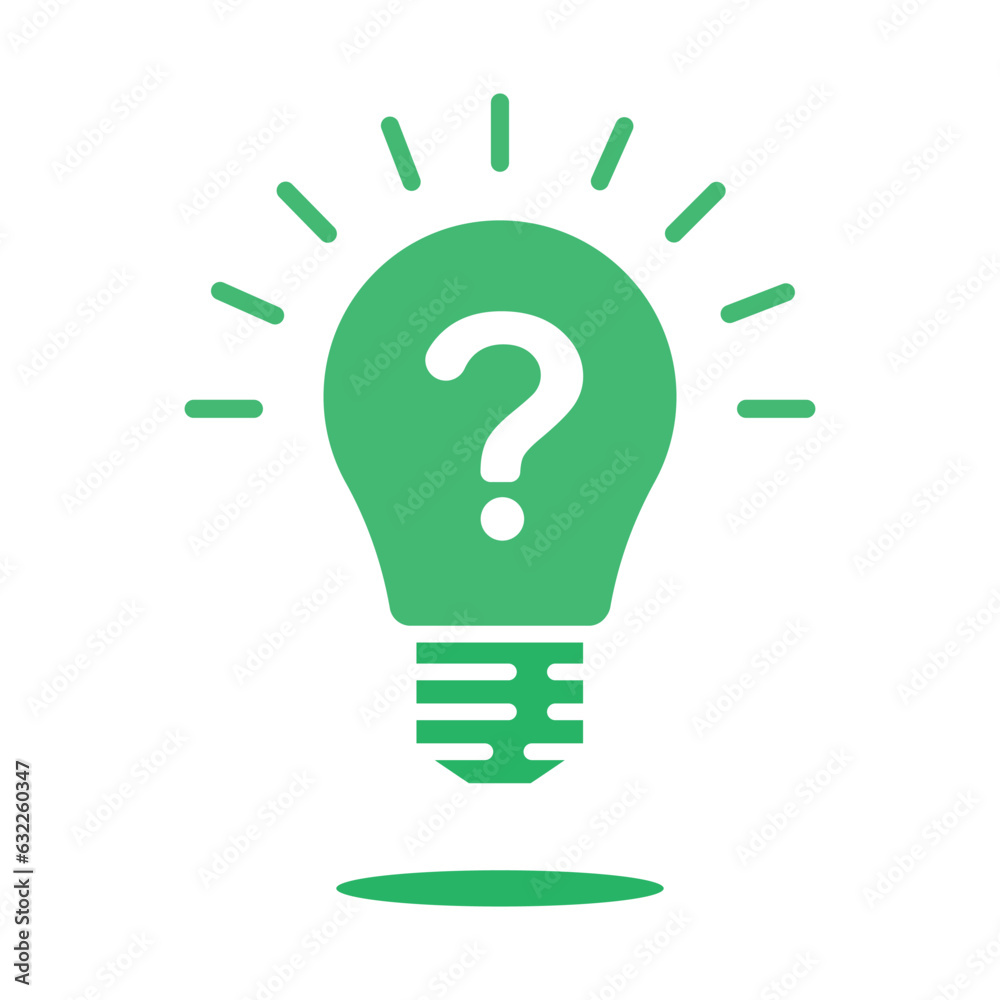 question mark on green light bulb like quiz icon. concept of expert ...