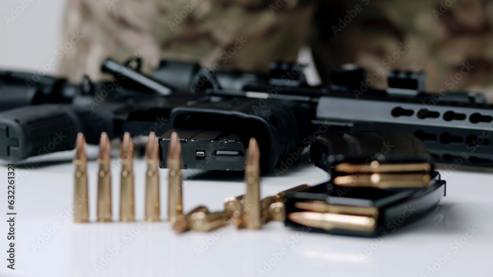 Hand taking ammo, bullets 762 caliber for ak47, gun crime military ...