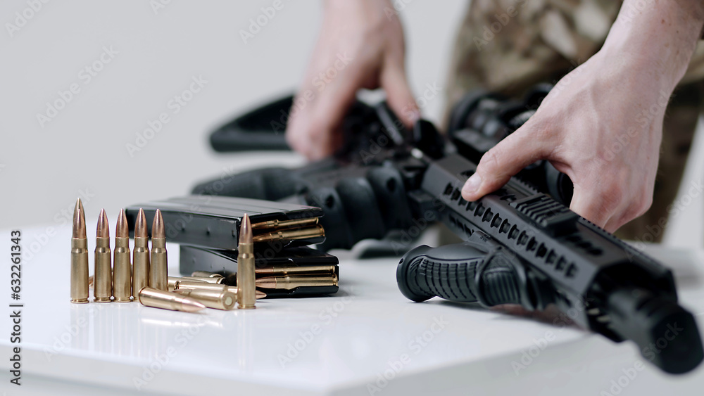 Hand taking ammo, bullets 762 caliber for ak47, gun crime military ...