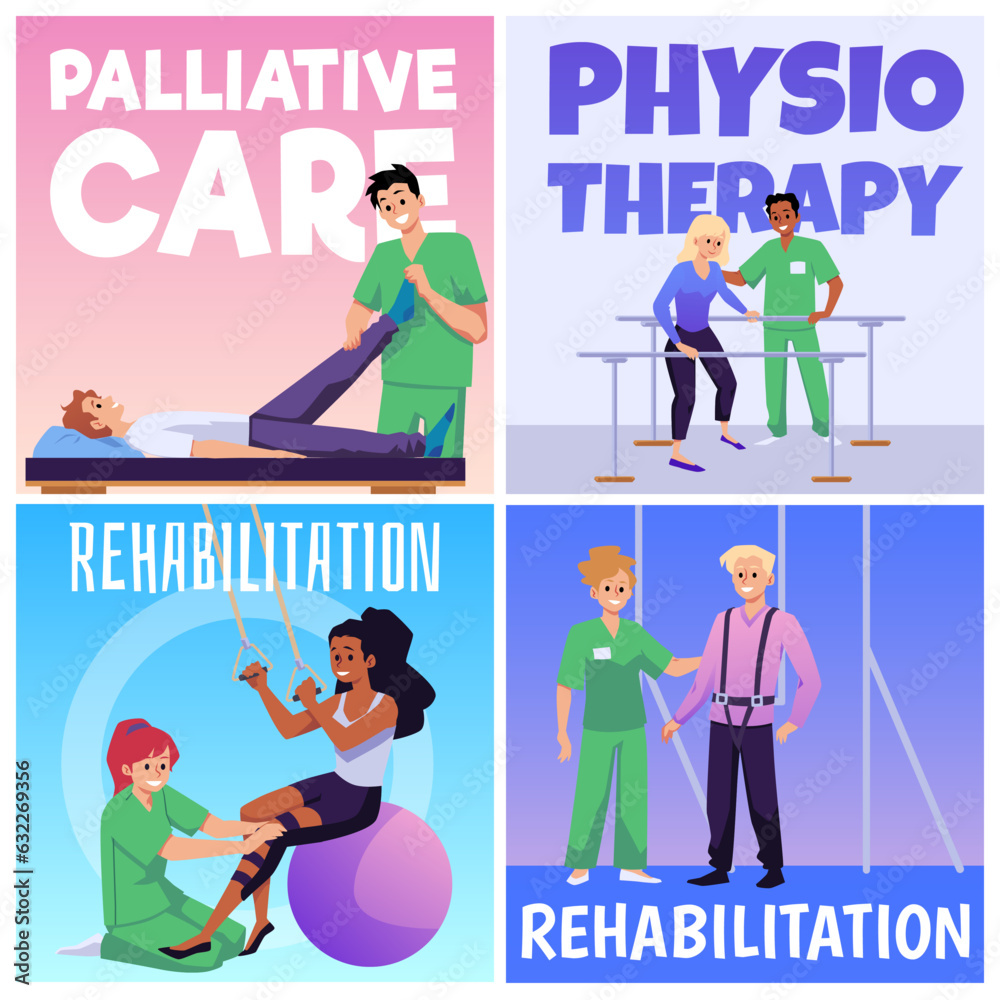 Rehabilitation, physiotherapy and palliative care advertising posters ...