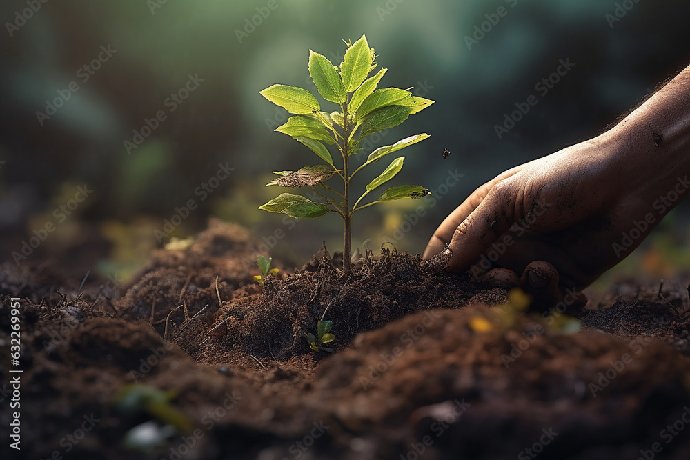Human hand planting a plant. Close-up view. Planting forests is the ...