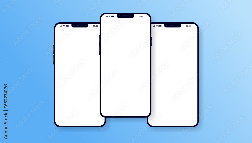 Mobile phones mockup - Three smartphones with white empty screens to ...
