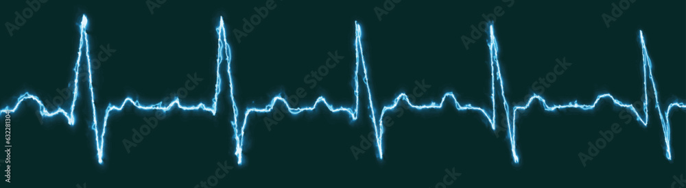 Glowing fire blue neon heartbeat line icon isolated on blue grid ...