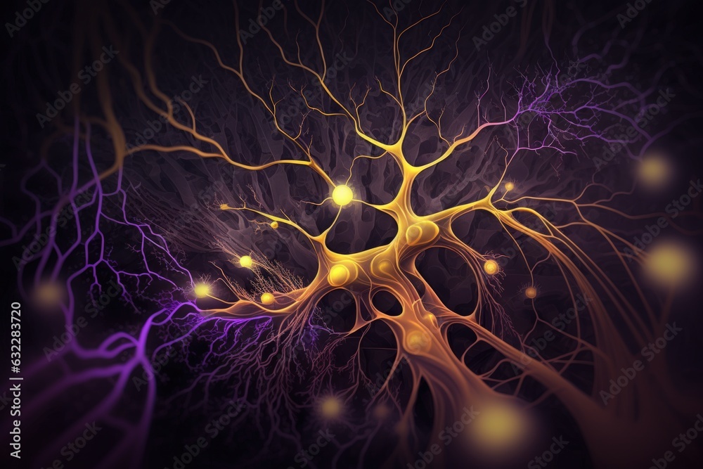 Abstract glowing galaxy neuron cells background. Neuron cell network ...