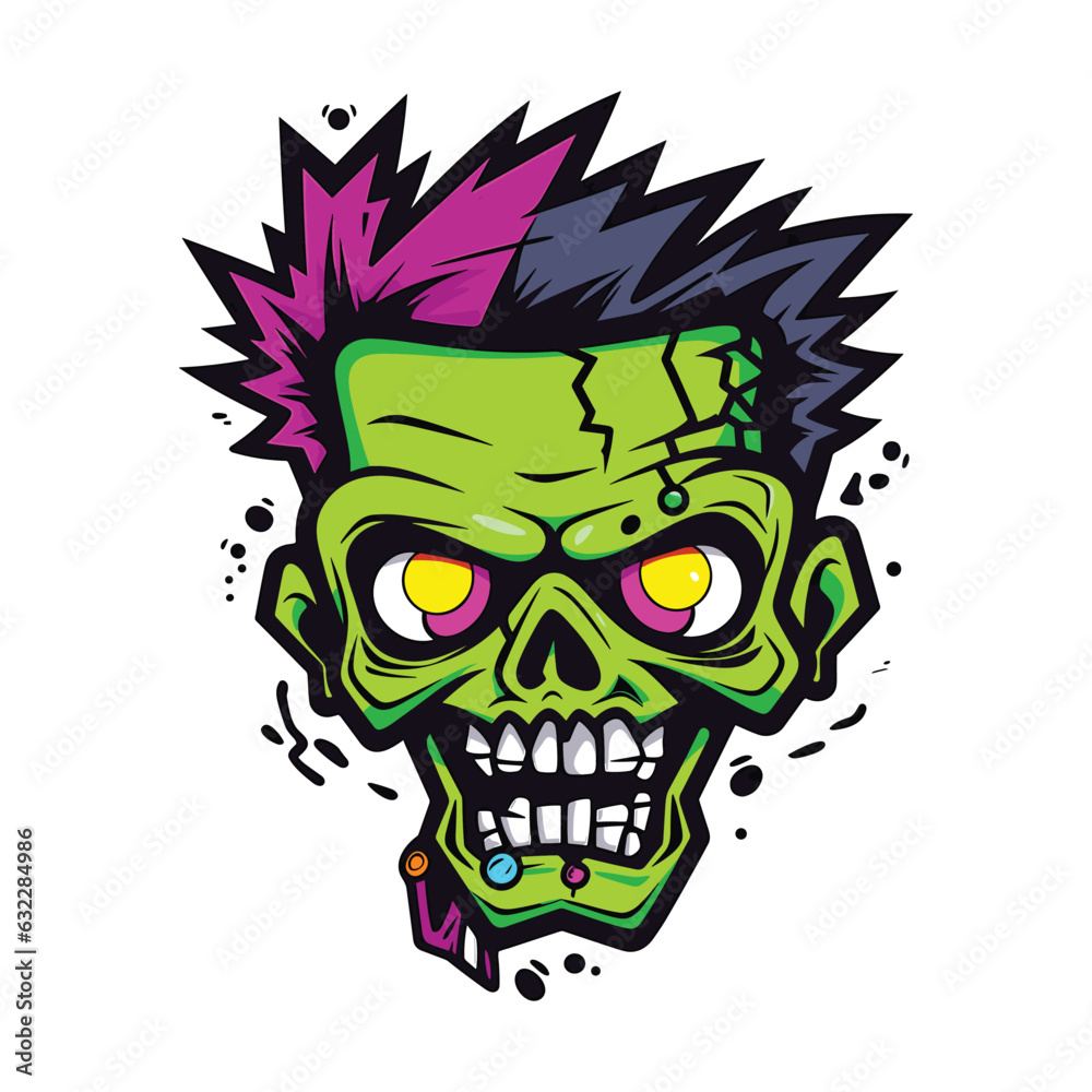 Vetor de Halloween zombie skull. Vector illustration of Cartoon Zombie ...