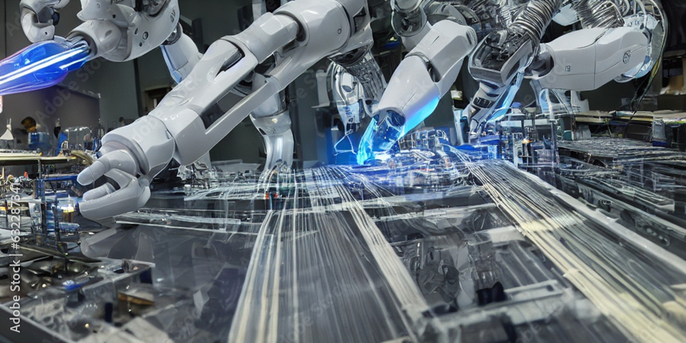 A robotic hand in a modern factory as a sign of the industry of the ...