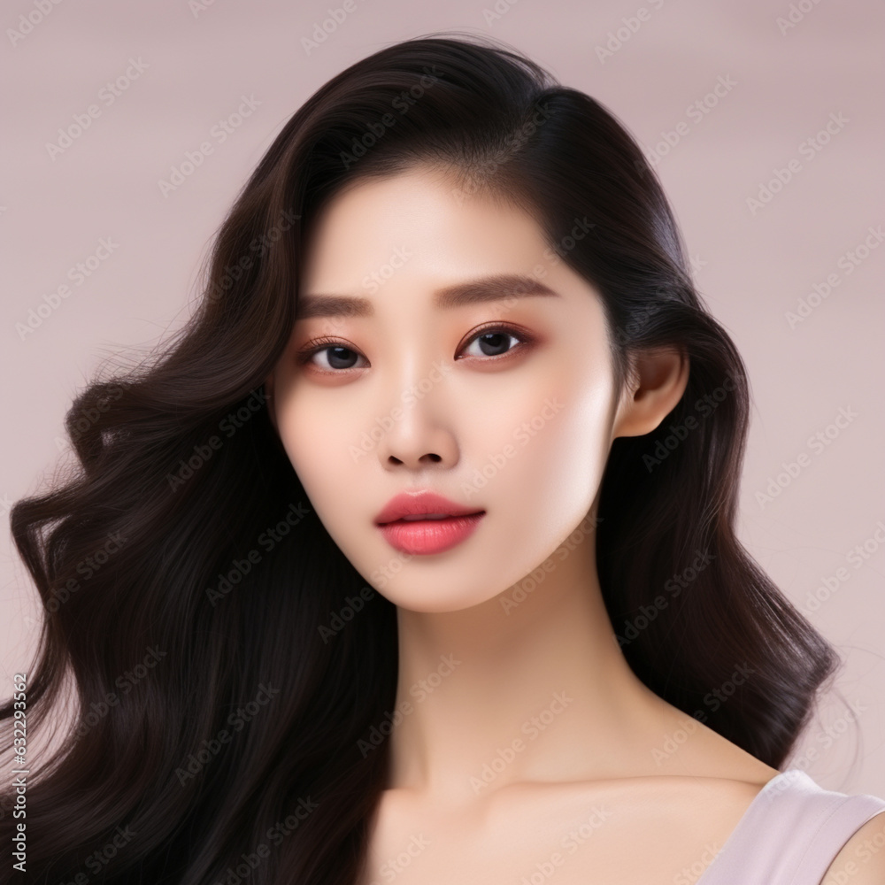 Young Asian Beauty Woman Model Long Hair With Korean Makeup Style Face