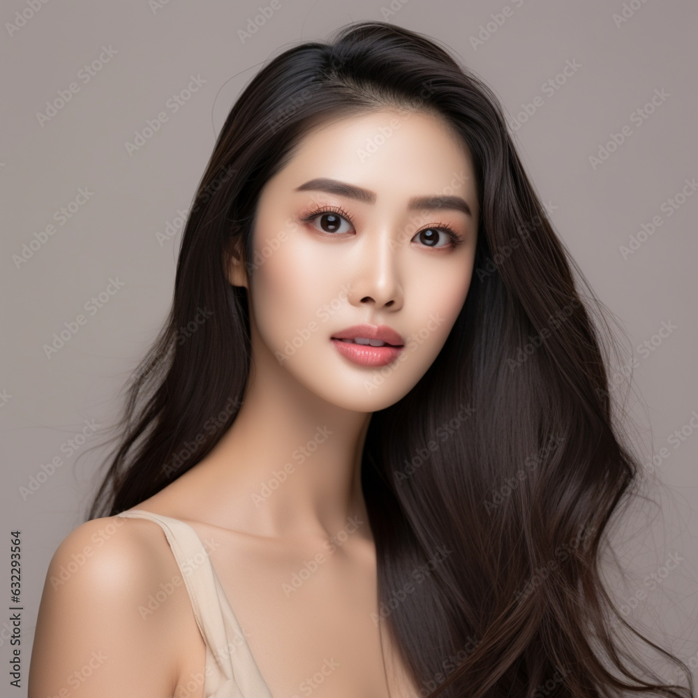 Foto de young asian beauty woman model long hair with korean makeup style face perfect skin ...