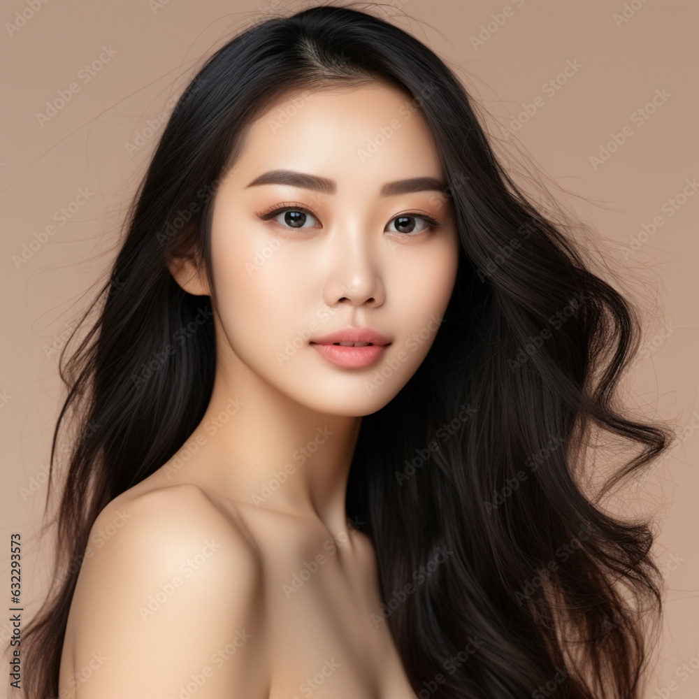 Young Asian Beauty Woman Model Long Hair With Korean Makeup Style Face