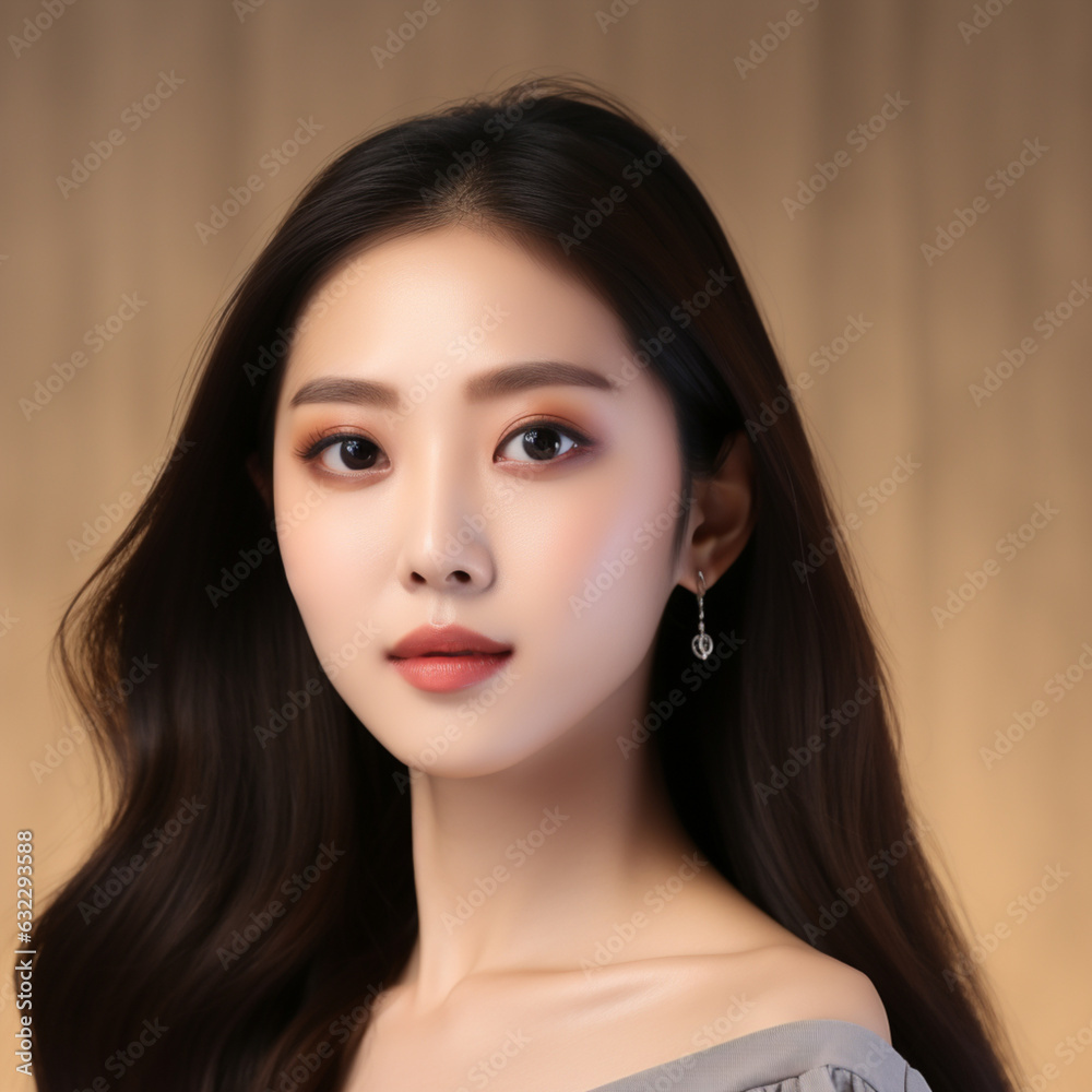 Young Asian Beauty Woman Model Long Hair With Korean Makeup Style Face