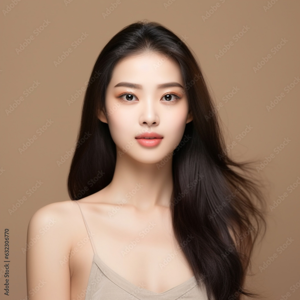 young asian beauty woman model long hair with korean makeup style face ...