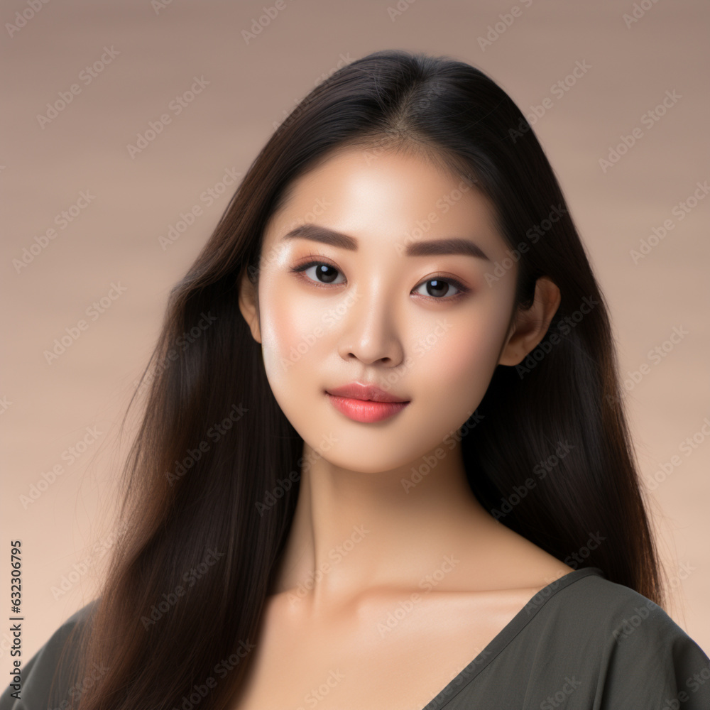 Young Asian Beauty Woman Model Long Hair With Korean Makeup Style Face