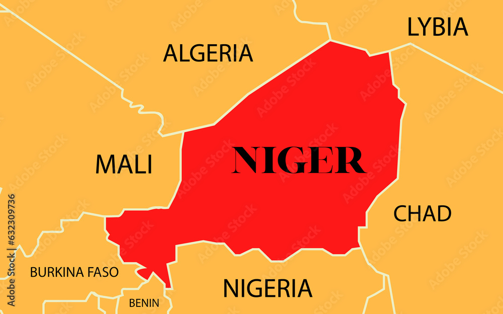 Country of Niger and border countries. Afric map close up. Stock ...
