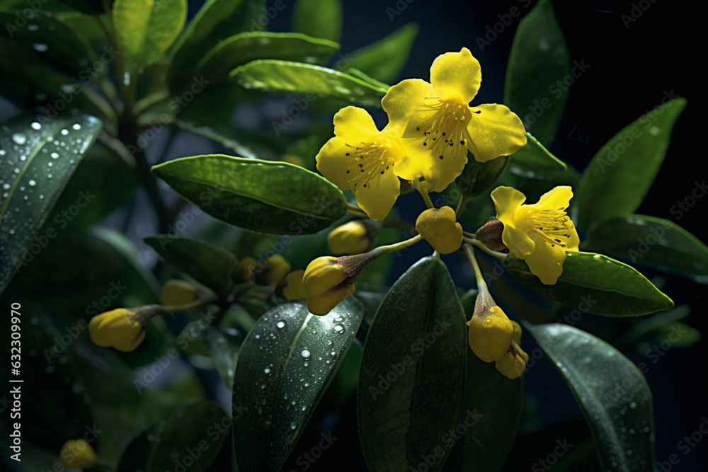 An image capturing the Iboga plant (Tabernanthe iboga), with its dark ...