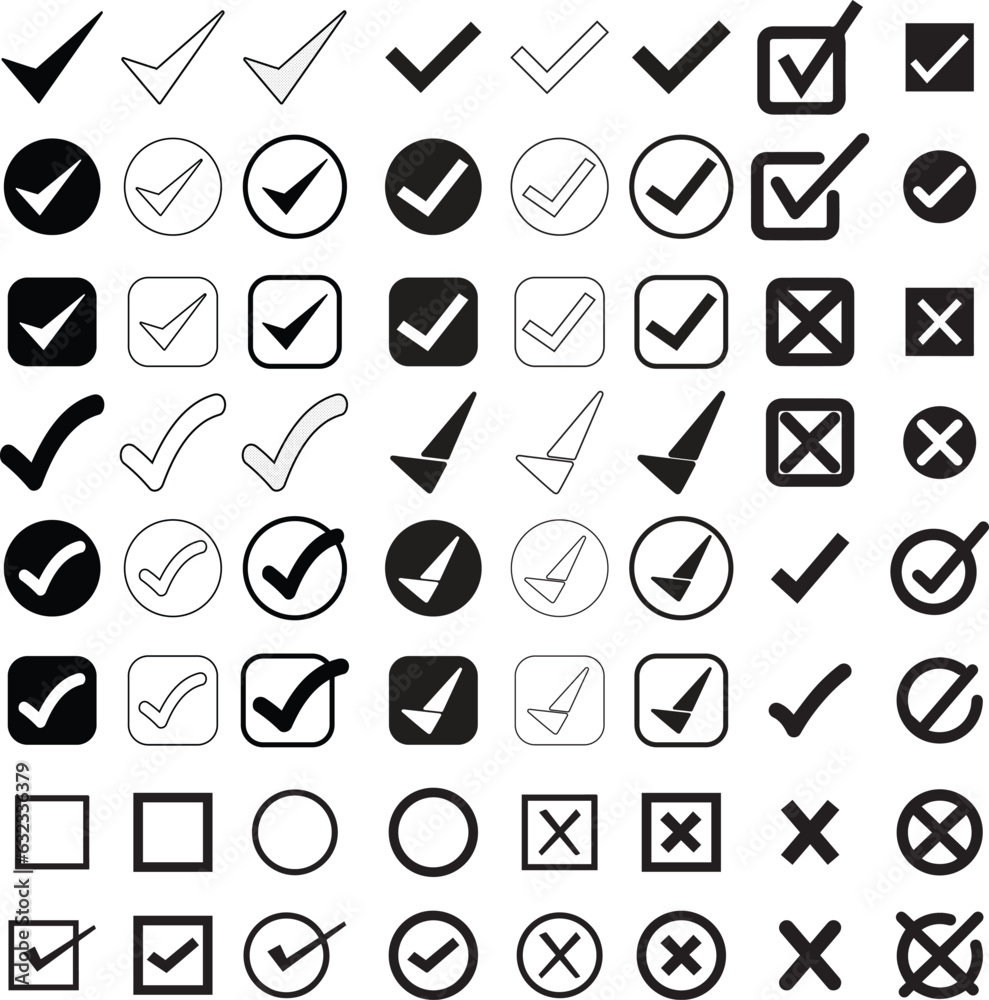 set of icons. Check marks with crosses icons set of collection svg ...