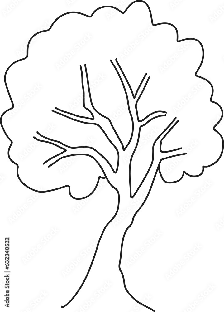 Doodle simple tree, Line art coloring page design element Stock ...