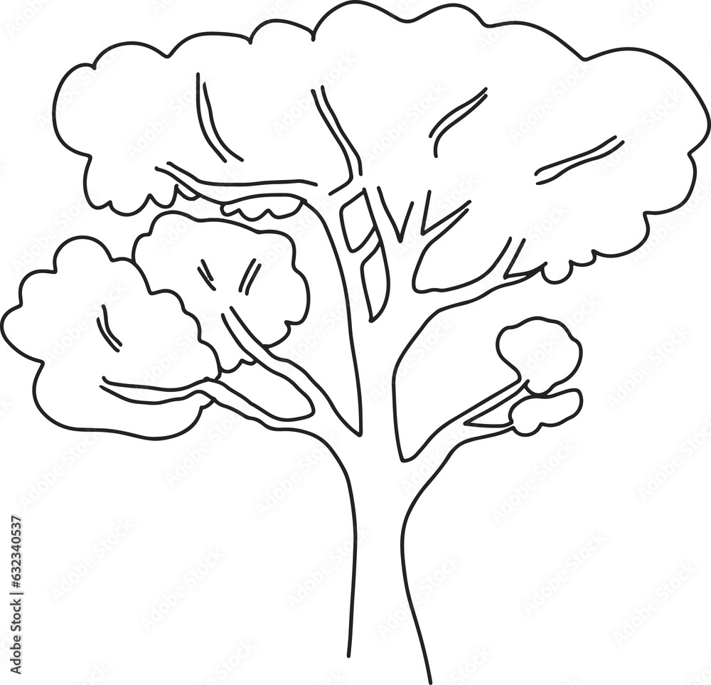 Doodle simple tree, Line art coloring page design element Stock ...