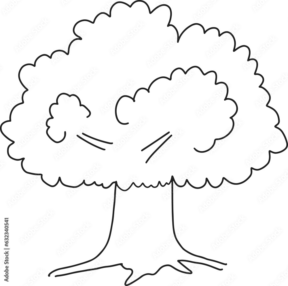 Doodle simple tree, Line art coloring page design element Stock ...