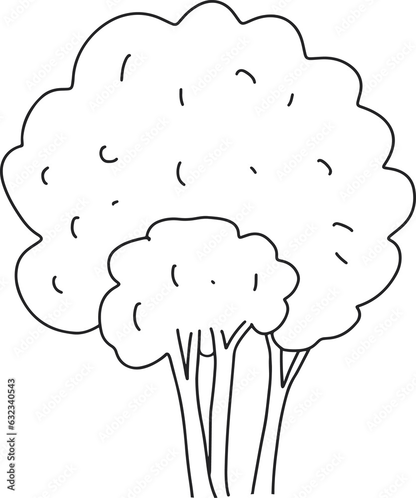 Doodle simple tree, Line art coloring page design element Stock ...
