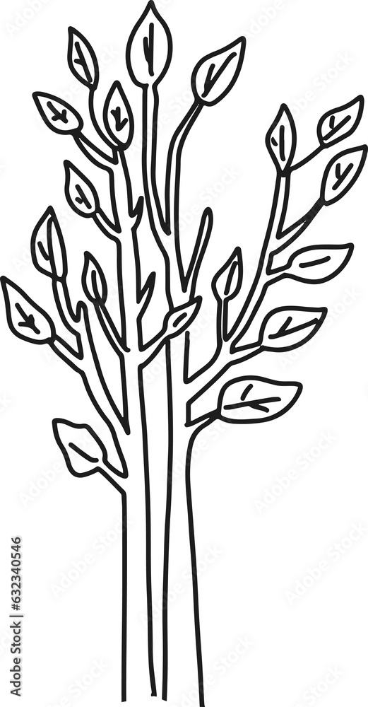 Doodle simple tree, Line art coloring page design element Stock ...