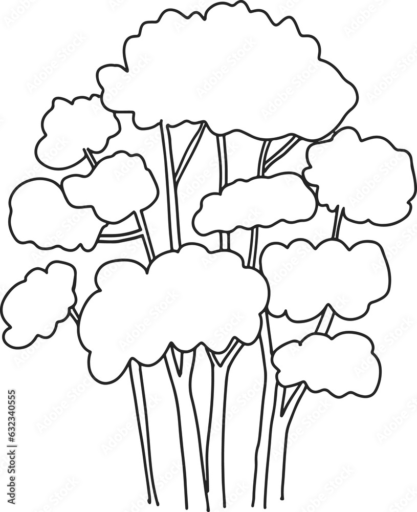 Doodle simple tree, Line art coloring page design element Stock ...