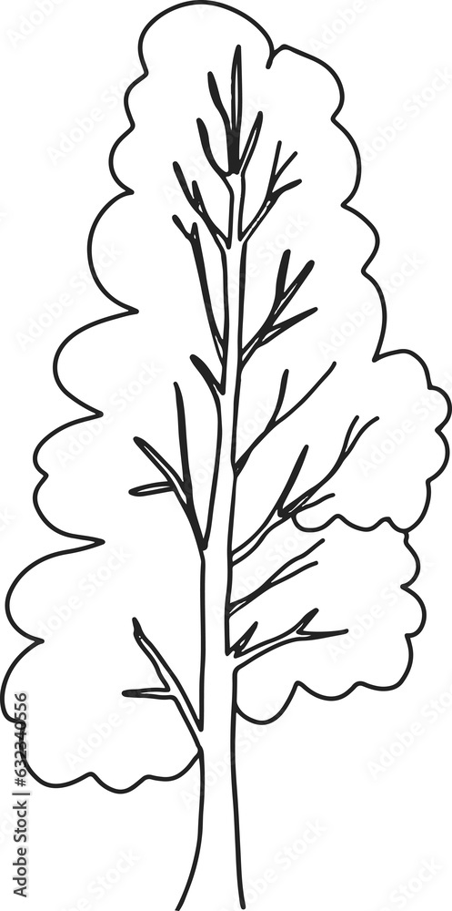 Doodle simple tree, Line art coloring page design element Stock ...
