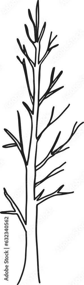 Doodle simple tree, Line art coloring page design element Stock ...