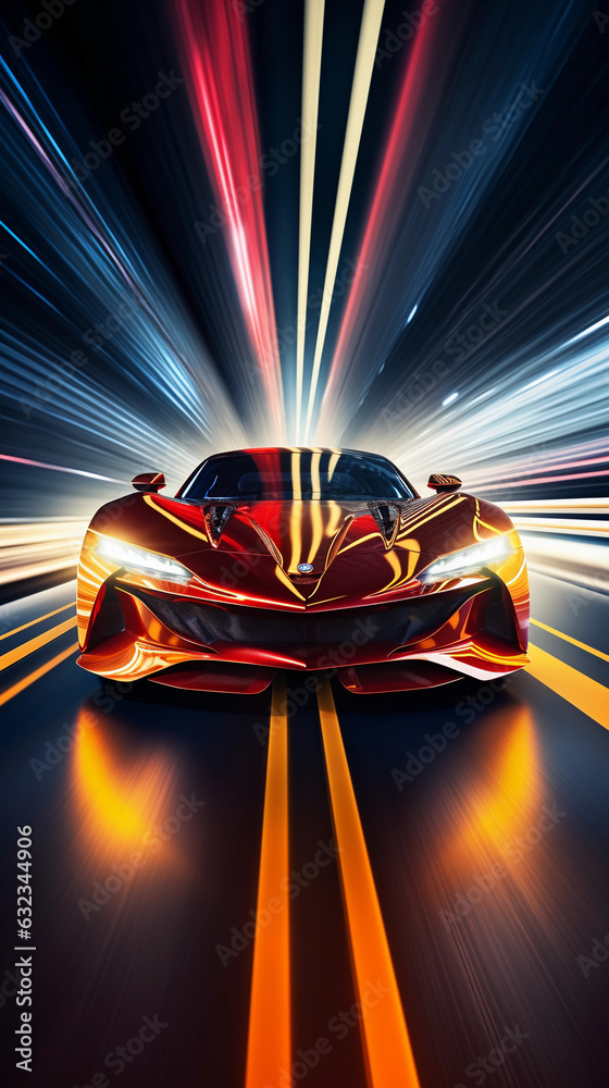 Red futuristic racing sportscar on neon background Stock Illustration ...