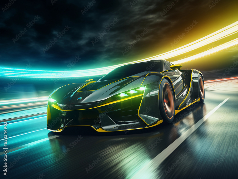Futuristic racing sportscar on neon background Stock Illustration ...