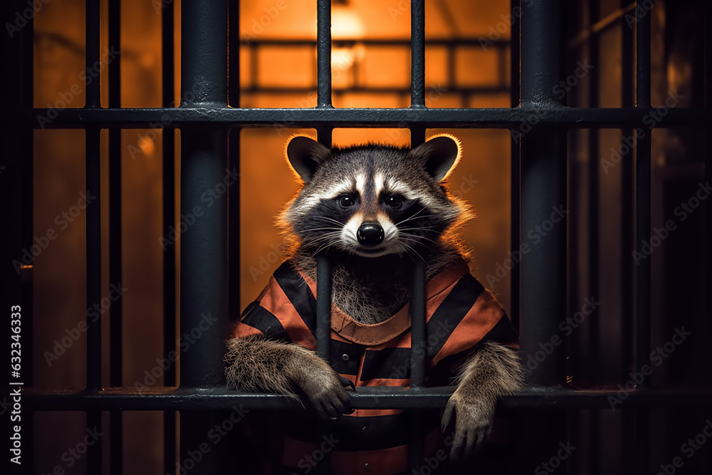 Raccoon prisoner in jail. Arrested for looting garbage cans. Cute ...