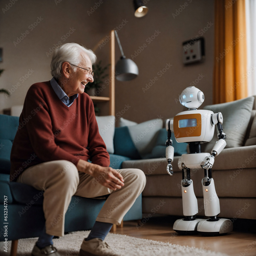 ภาพประกอบสต็อก Robotic geriatric care in retirement home. Robotic ...