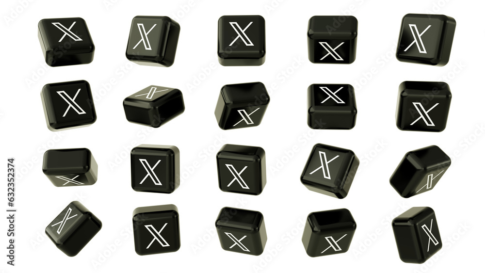 Set of 3D rendered X logos in different angles isolated on transparent ...