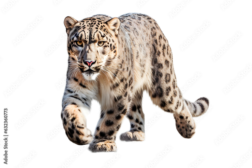 Snow Leopard isolated on a transparent background. Animal front view ...