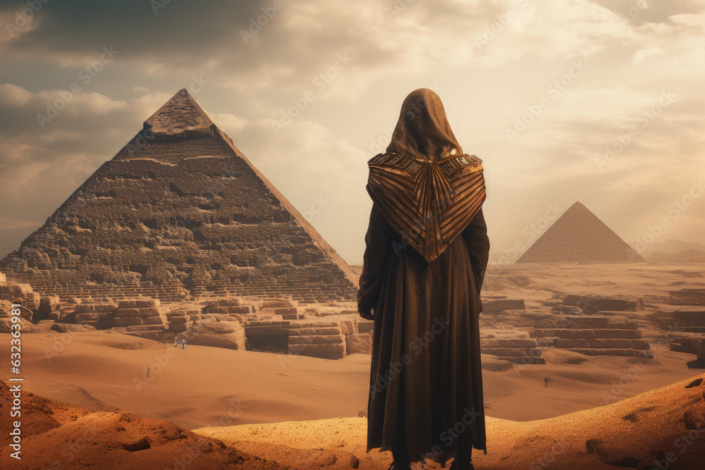 Pharaoh in front of pyramid, history and fantasy concept. Generative AI ...
