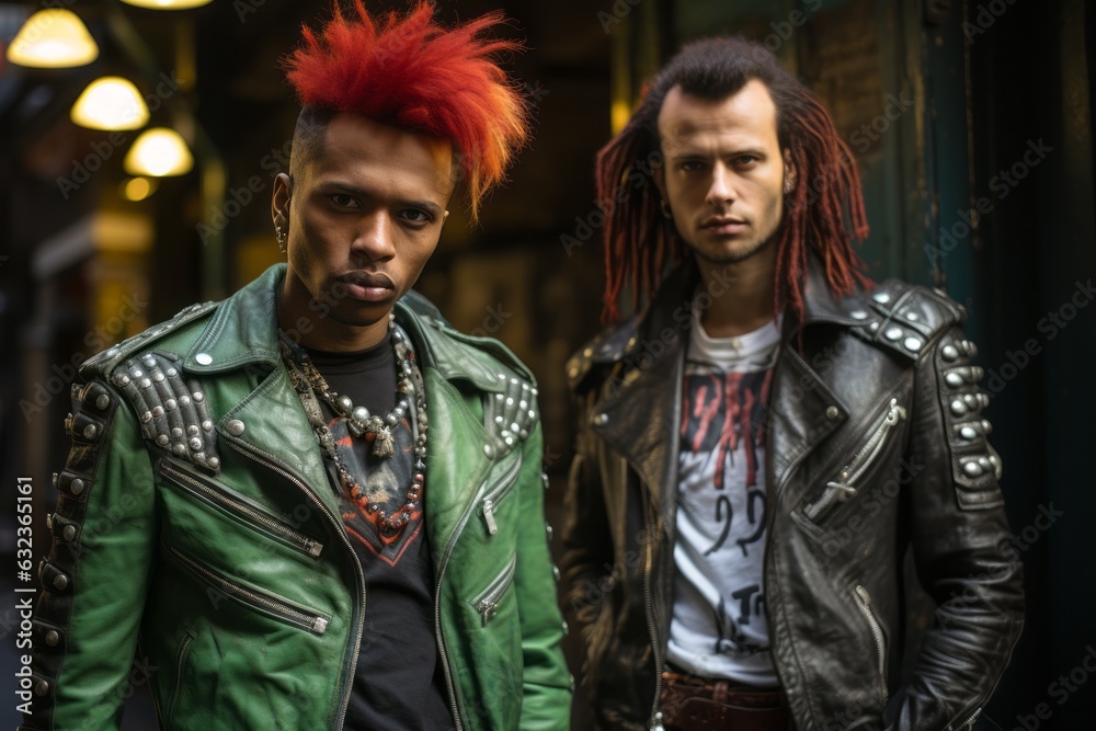 Two British punk rock men from the 1970s. Leather jacket Stock Photo ...