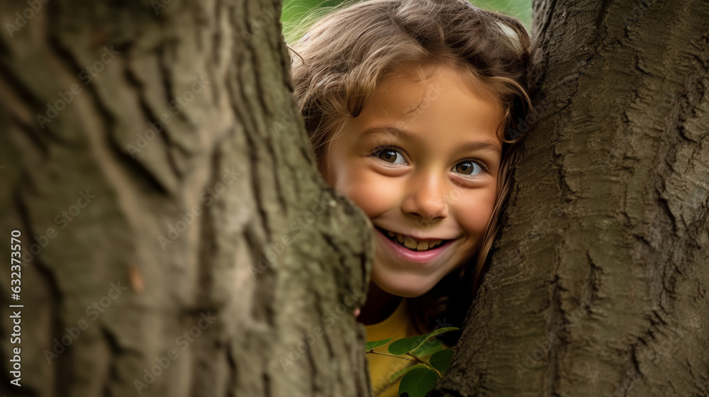 A little girl's joy as she plays a friendly game of hide-and-seek with ...