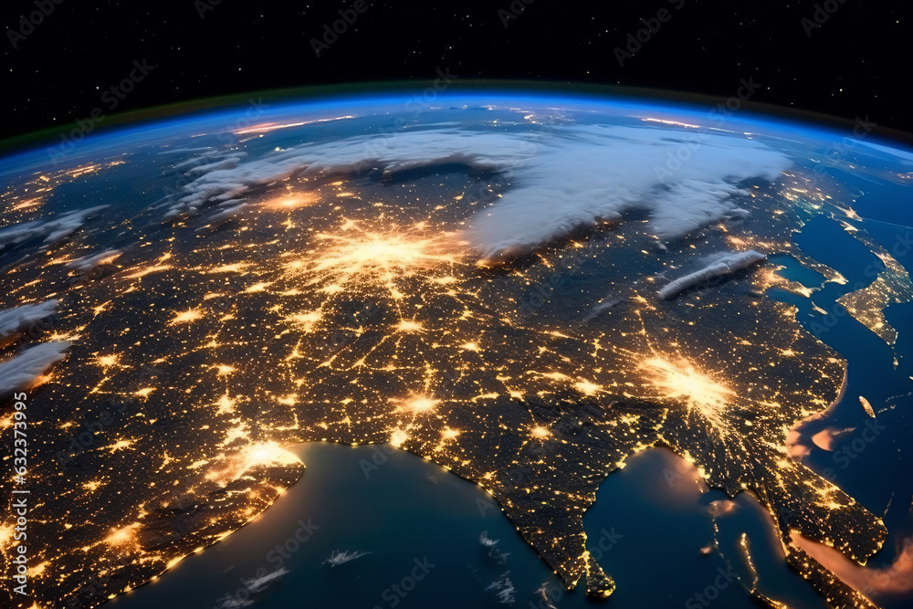 Korea and Japan, China, Taiwan on globe at night, East Asia map in ...