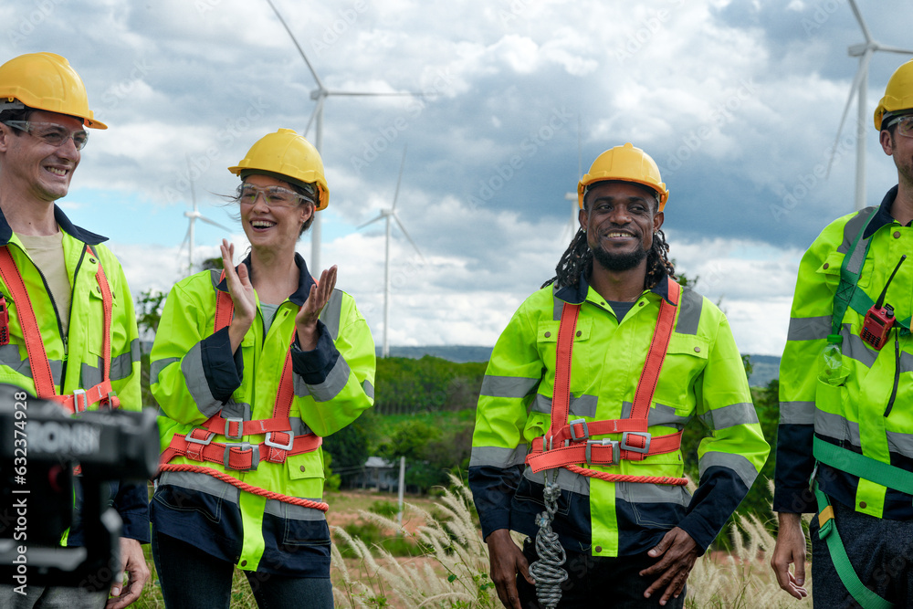 Smart professional engineers working in fieldwork outdoor. Workers ...