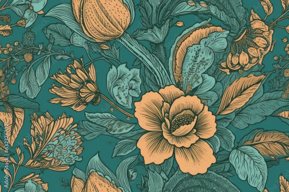 Element of a continuous 2D floral design. Background texture that is ...