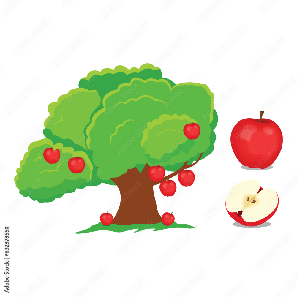 Vector illustration of red or green apple in flat design isolated on ...