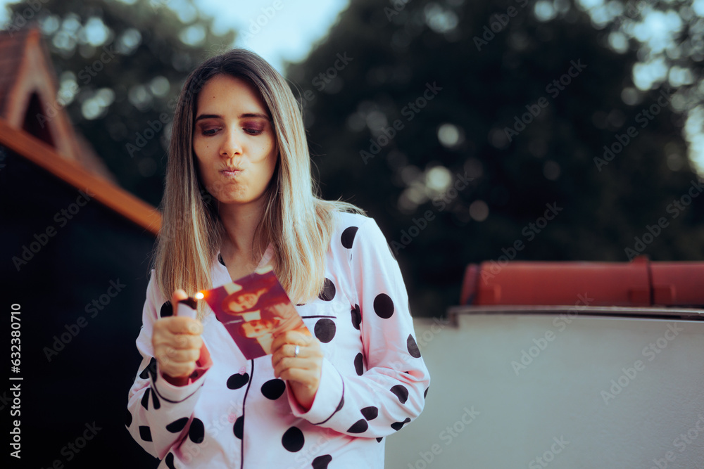 Angry Woman Setting Couple Picture on Fire After a Break-up. Furious ...