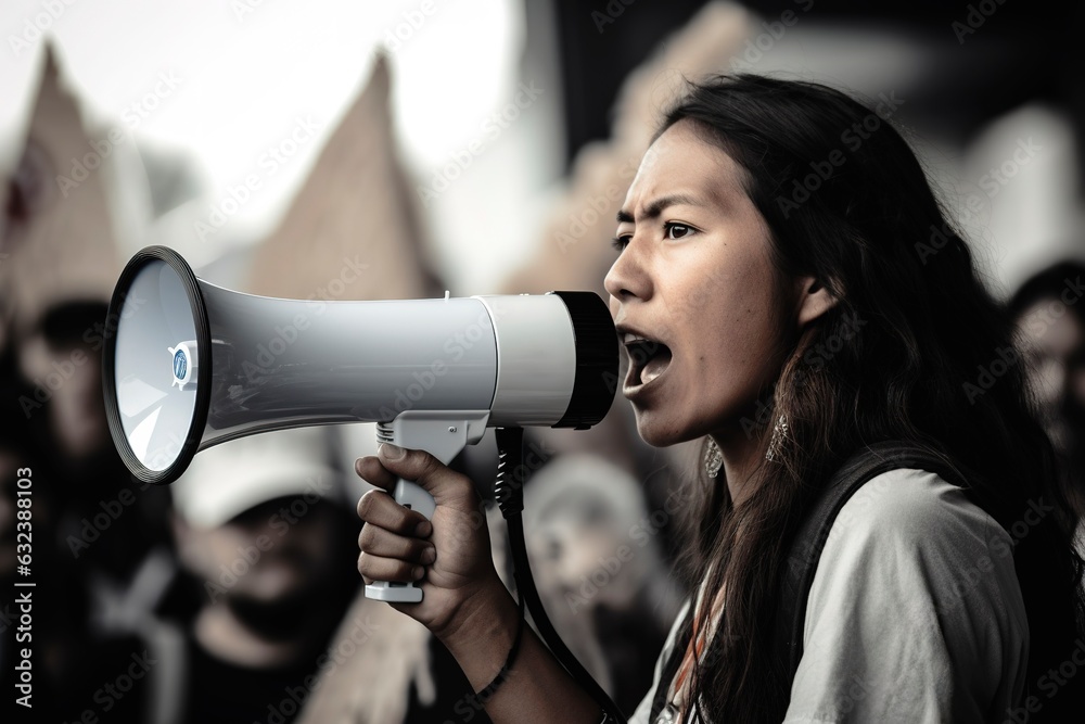 Latin American indigenous woman fighting for their rights and screaming ...