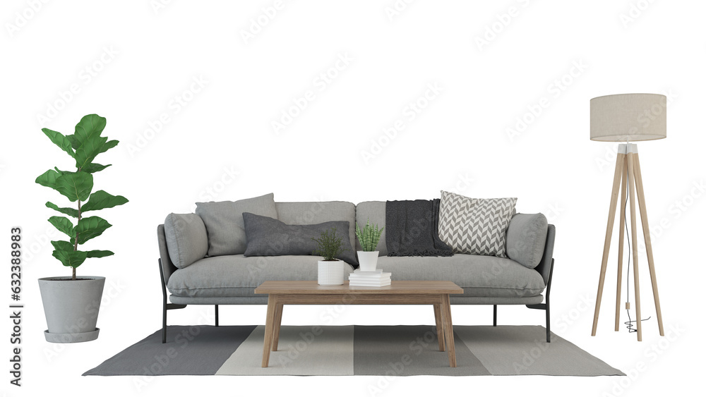 Interior furniture set 3D render. Living room house floor template ...