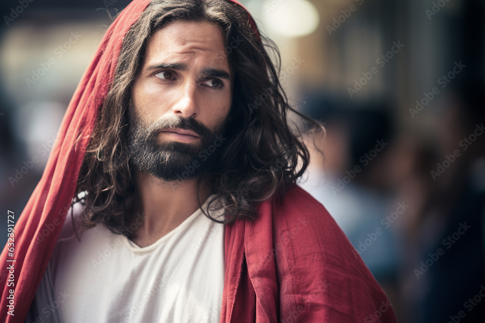 Jesus in red sash is brought before Pontius Pilate, the Roman governor ...
