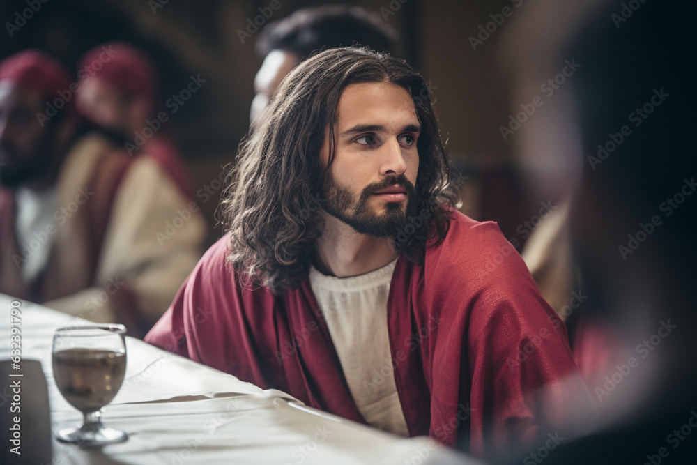 Jesus wearing red sash in the Last Supper, Gospels of Matthew, Mark ...