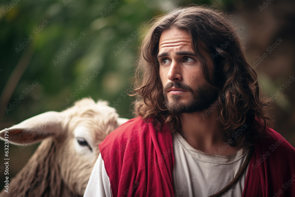 Jesus wearing a red sash in the Parable of the Good Shepherd in John 10 ...